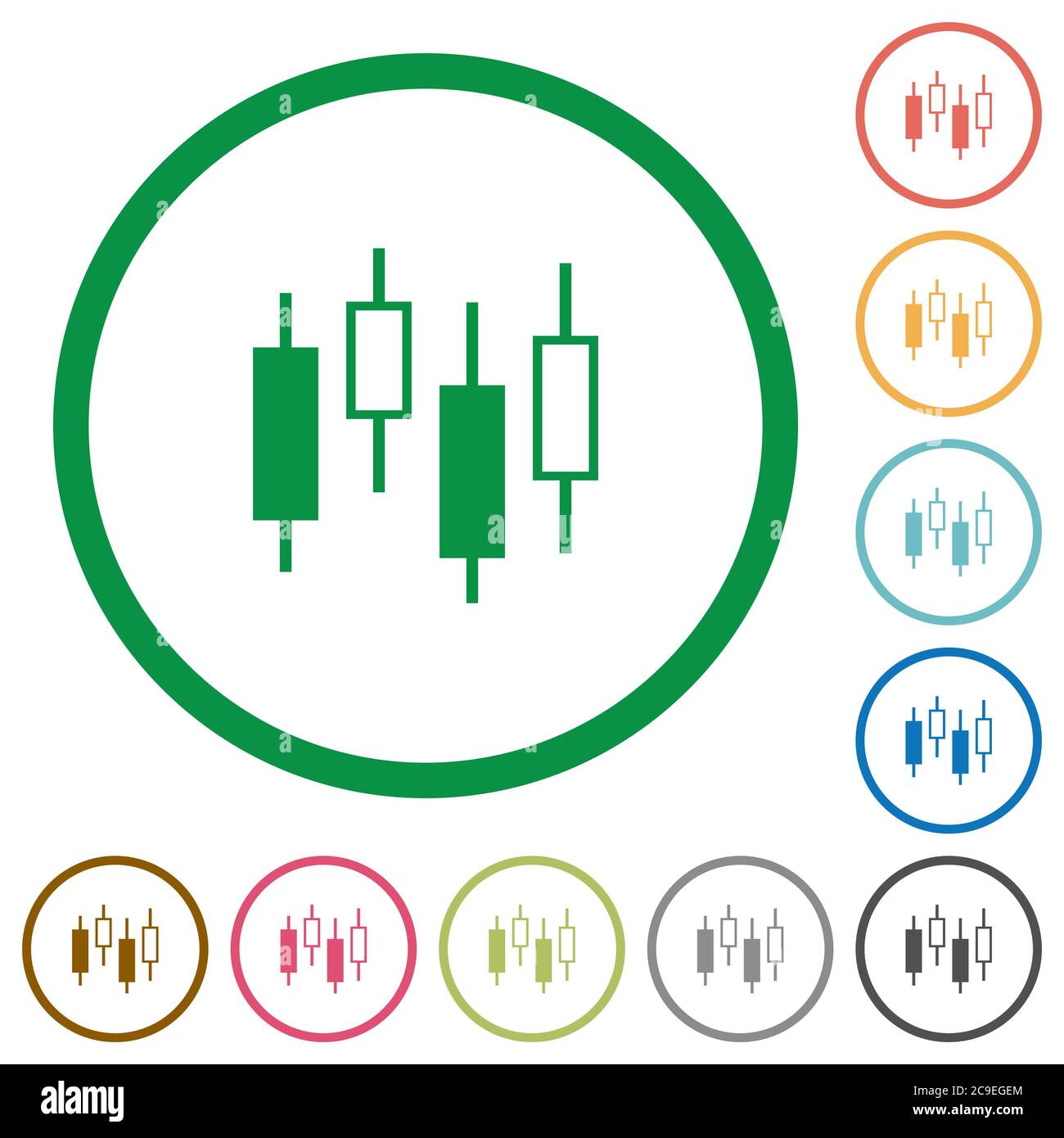 Candlestick chart flat color icons in round outlines on white ...