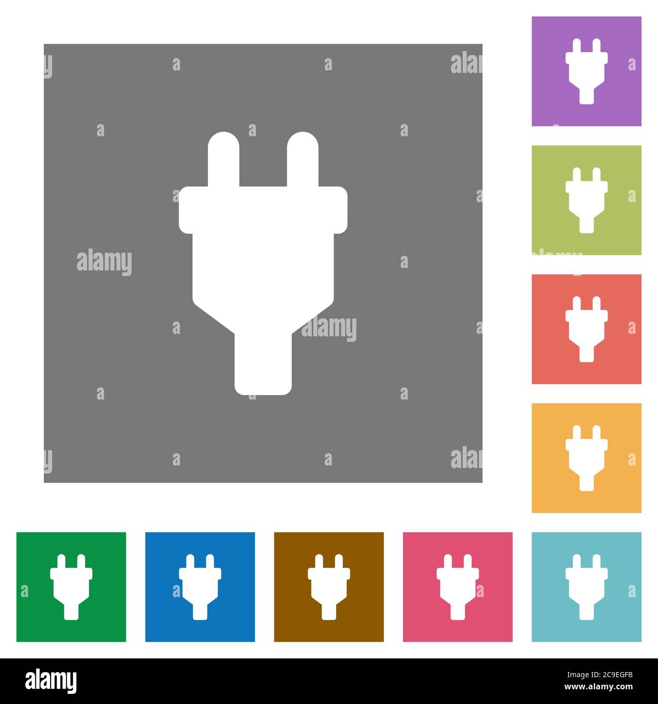 Power connector flat icons on simple color square backgrounds Stock ...