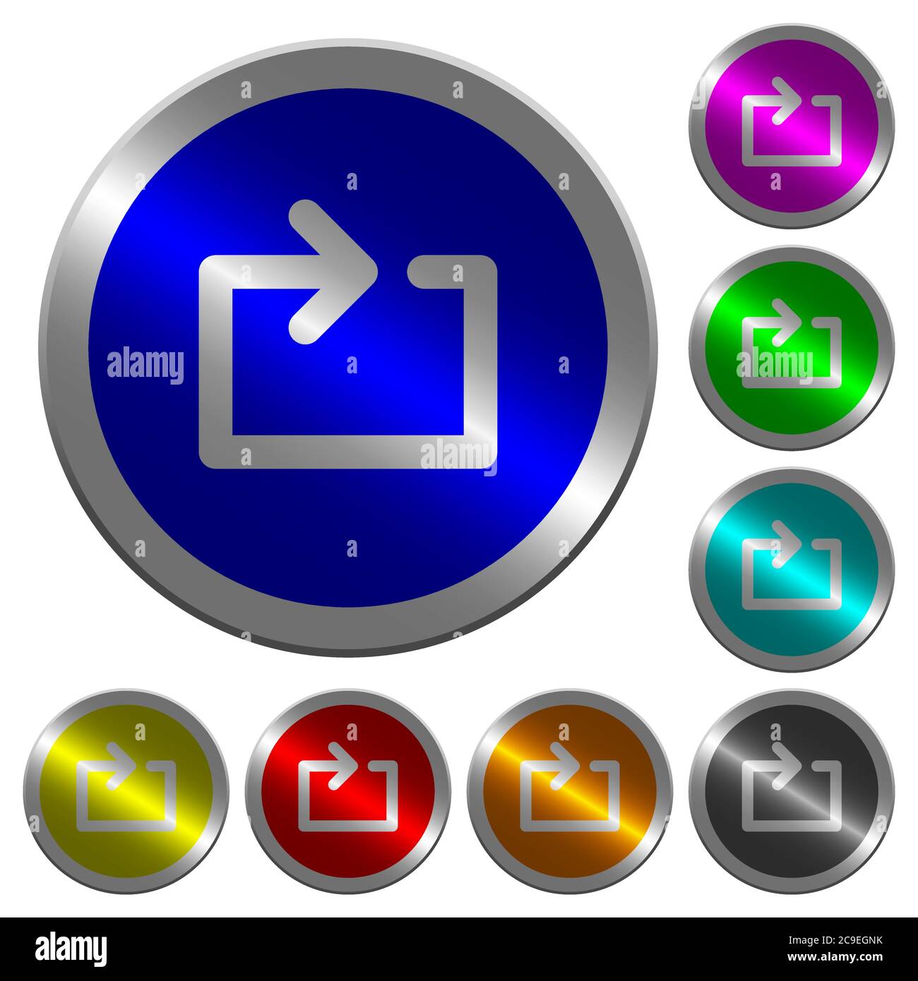 Media loop icons on round luminous coin-like color steel buttons Stock ...