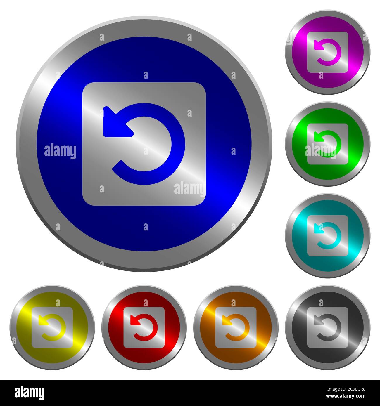 Rotate left icons on round luminous coin-like color steel buttons Stock ...