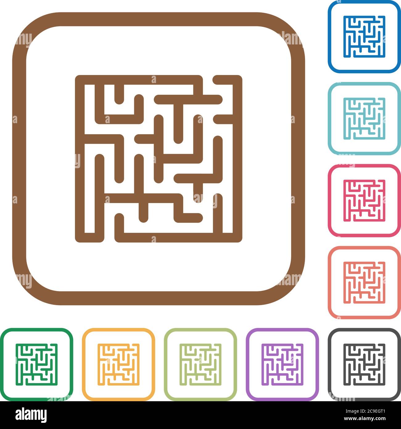 Labyrinth simple icons in color rounded square frames on white ...