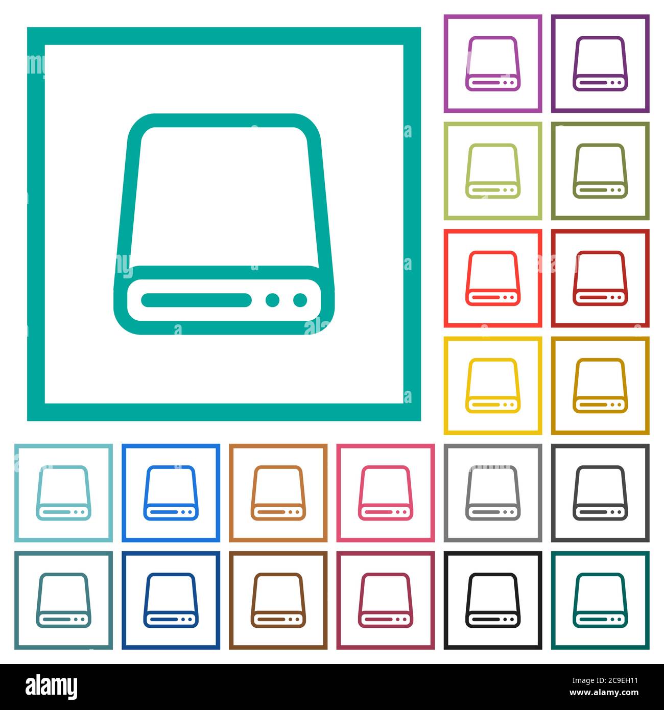 Hard disk drive flat color icons with quadrant frames on white ...