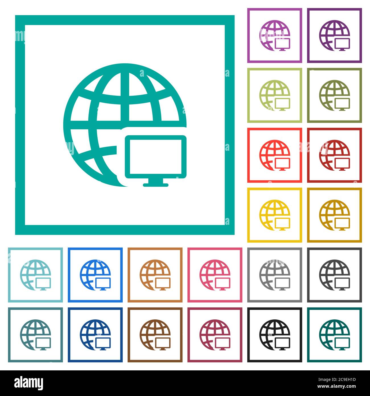 Remote terminal flat color icons with quadrant frames on white ...