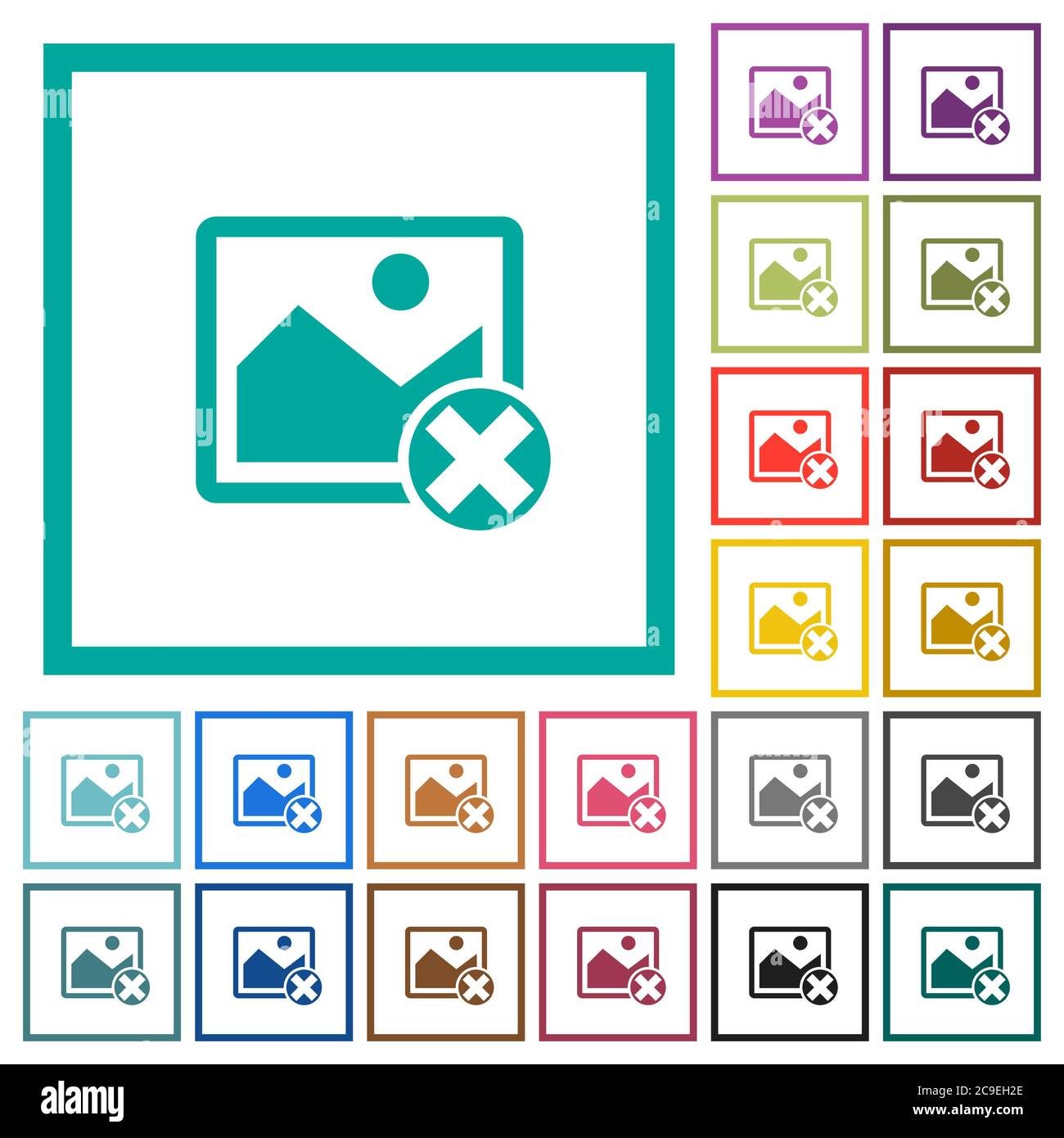 Cancel image operations flat color icons with quadrant frames on white ...
