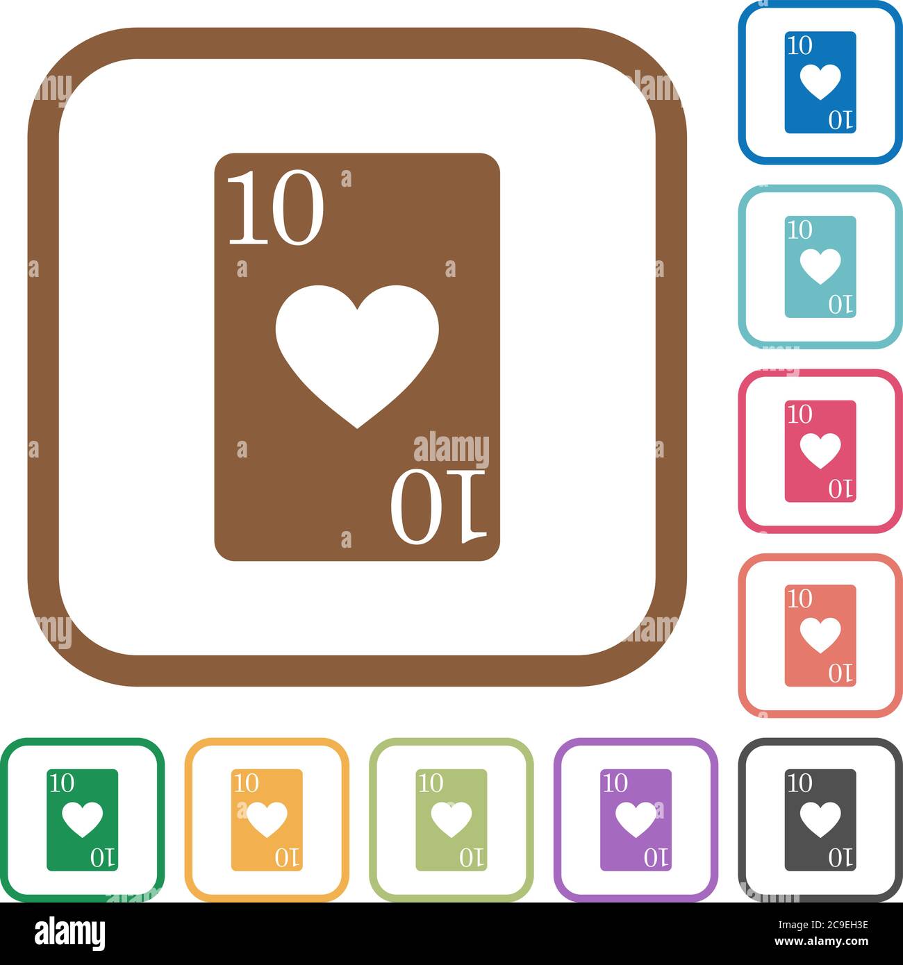 Ten of hearts simple icons in color rounded square frames on white ...