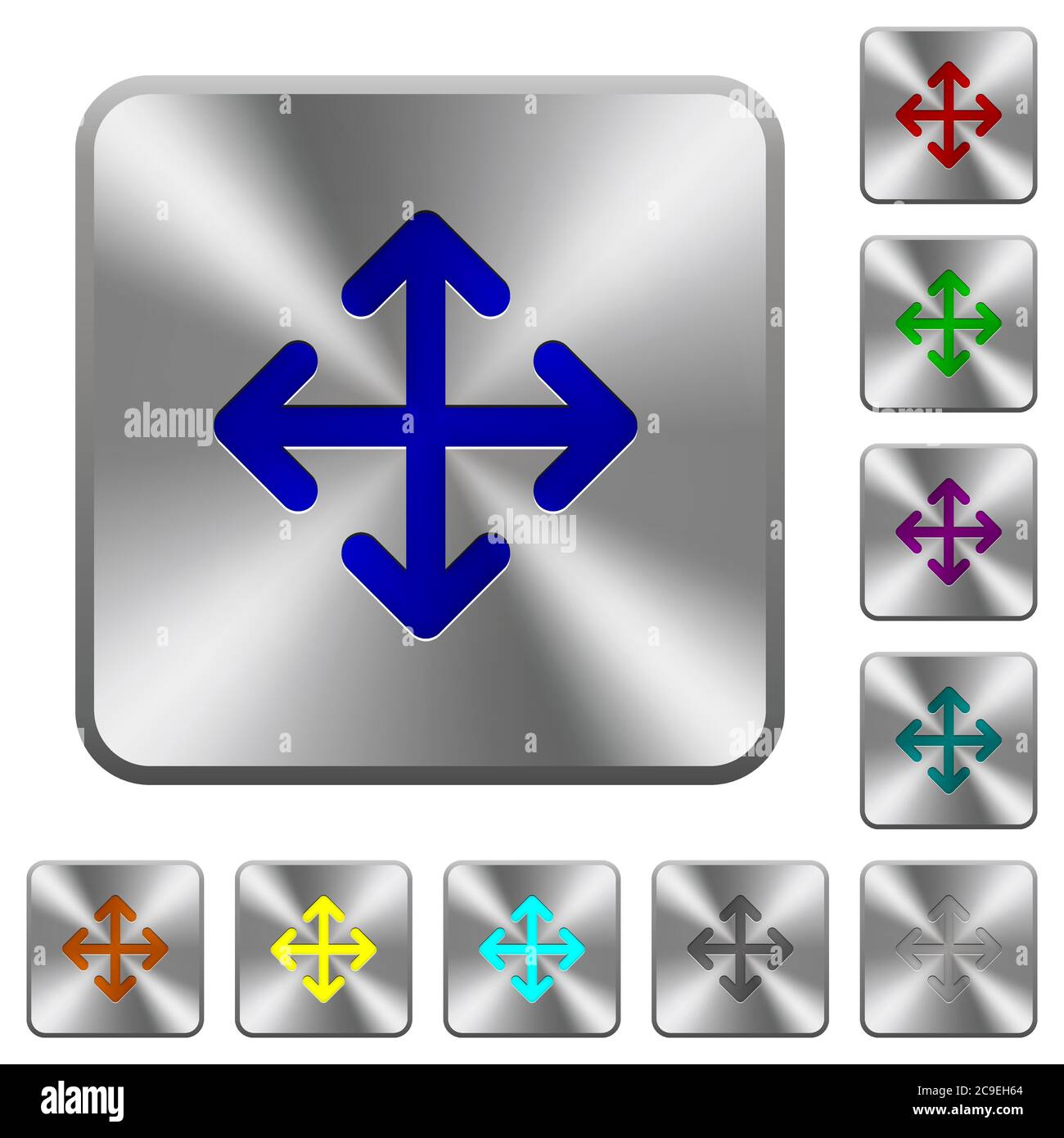 Move arrows engraved icons on rounded square glossy steel buttons Stock ...
