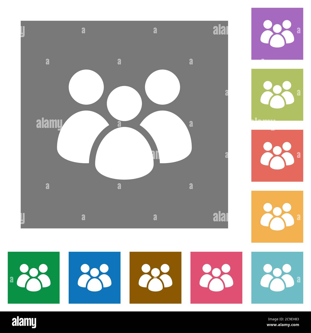 Team flat icons on simple color square backgrounds Stock Vector Image ...