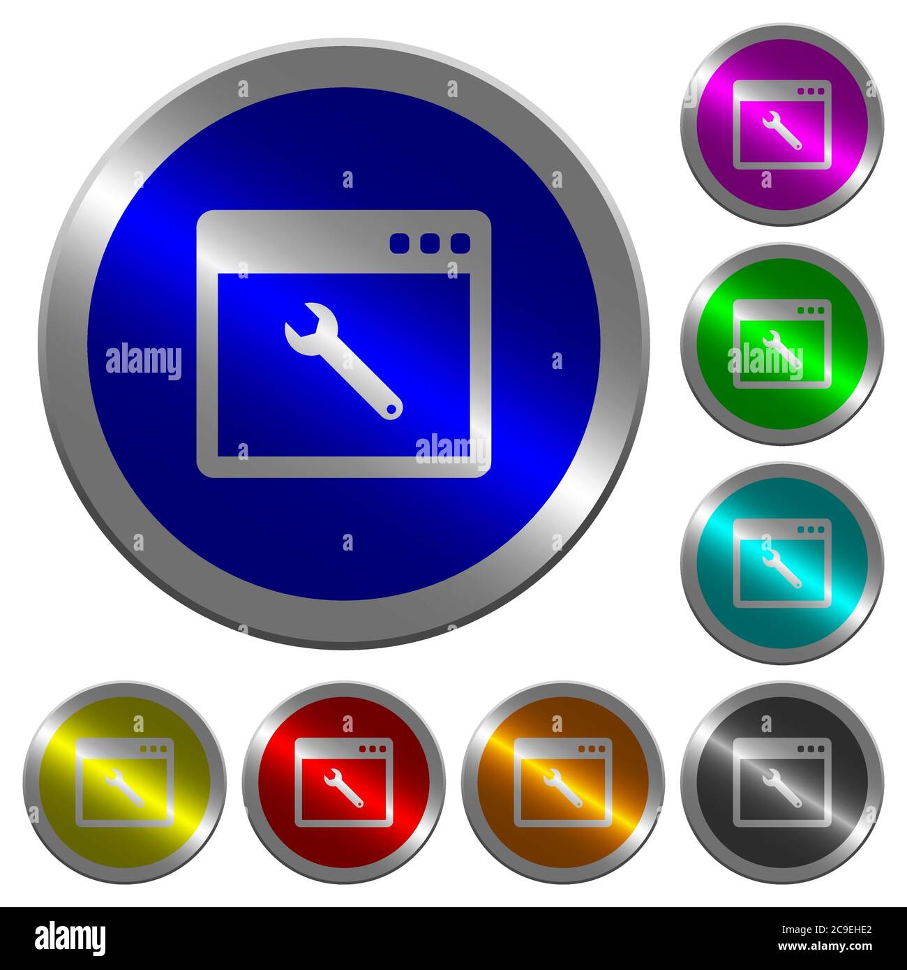 Application maintenance icons on round luminous coin-like color steel ...