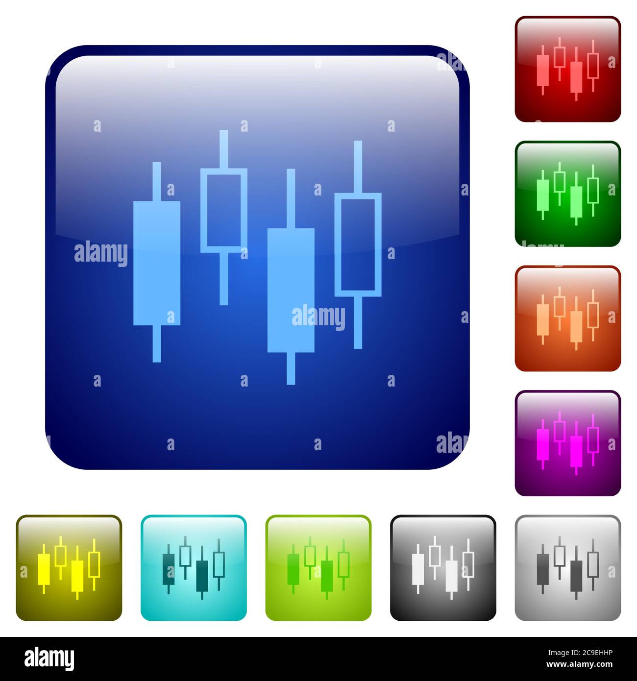 Candlestick chart icons in rounded square color glossy button set Stock ...