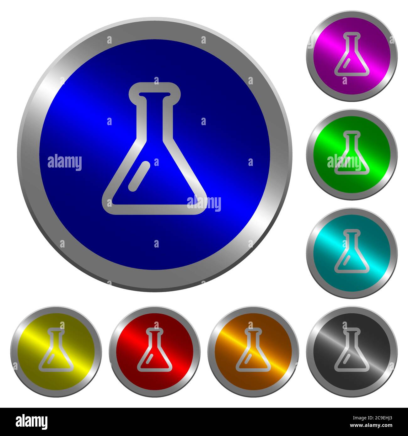 Empty flask icons on round luminous coin-like color steel buttons Stock ...