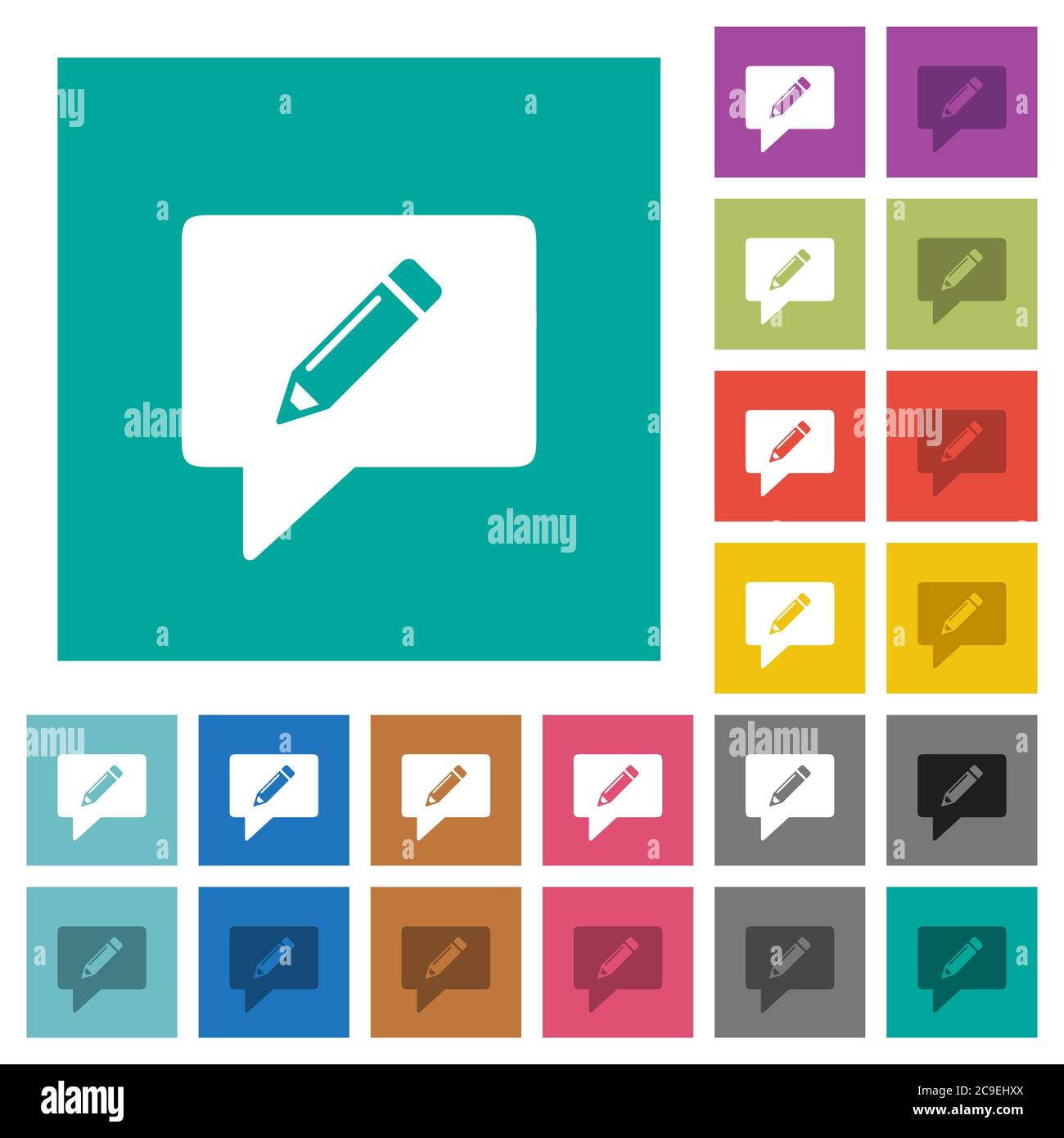 writing comment multi colored flat icons on plain square backgrounds ...