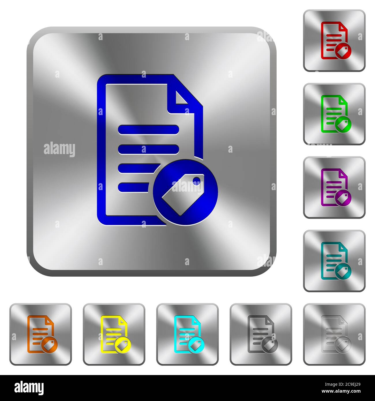 Tagging document engraved icons on rounded square glossy steel buttons ...