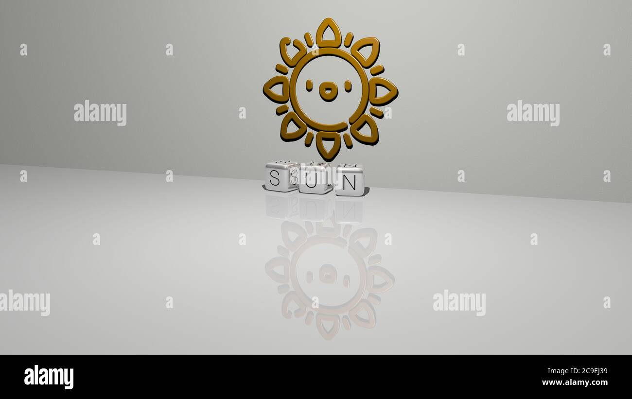 3D representation of SUN with icon on the wall and text arranged by ...
