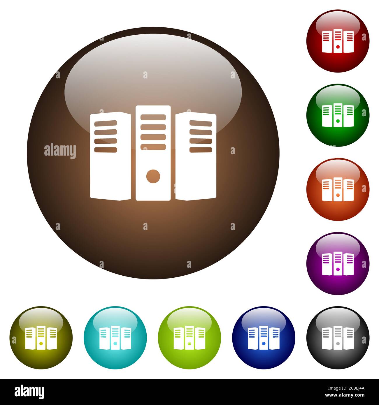 Server hosting white icons on round color glass buttons Stock Vector ...