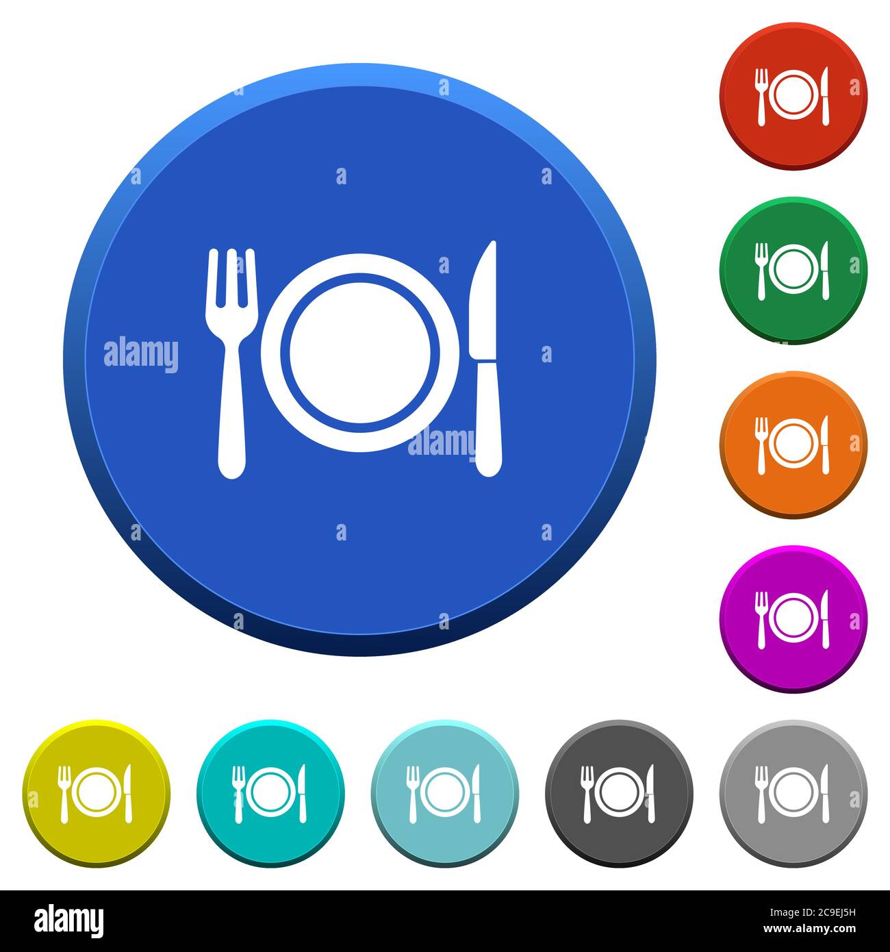 Dinner round color beveled buttons with smooth surfaces and flat white ...