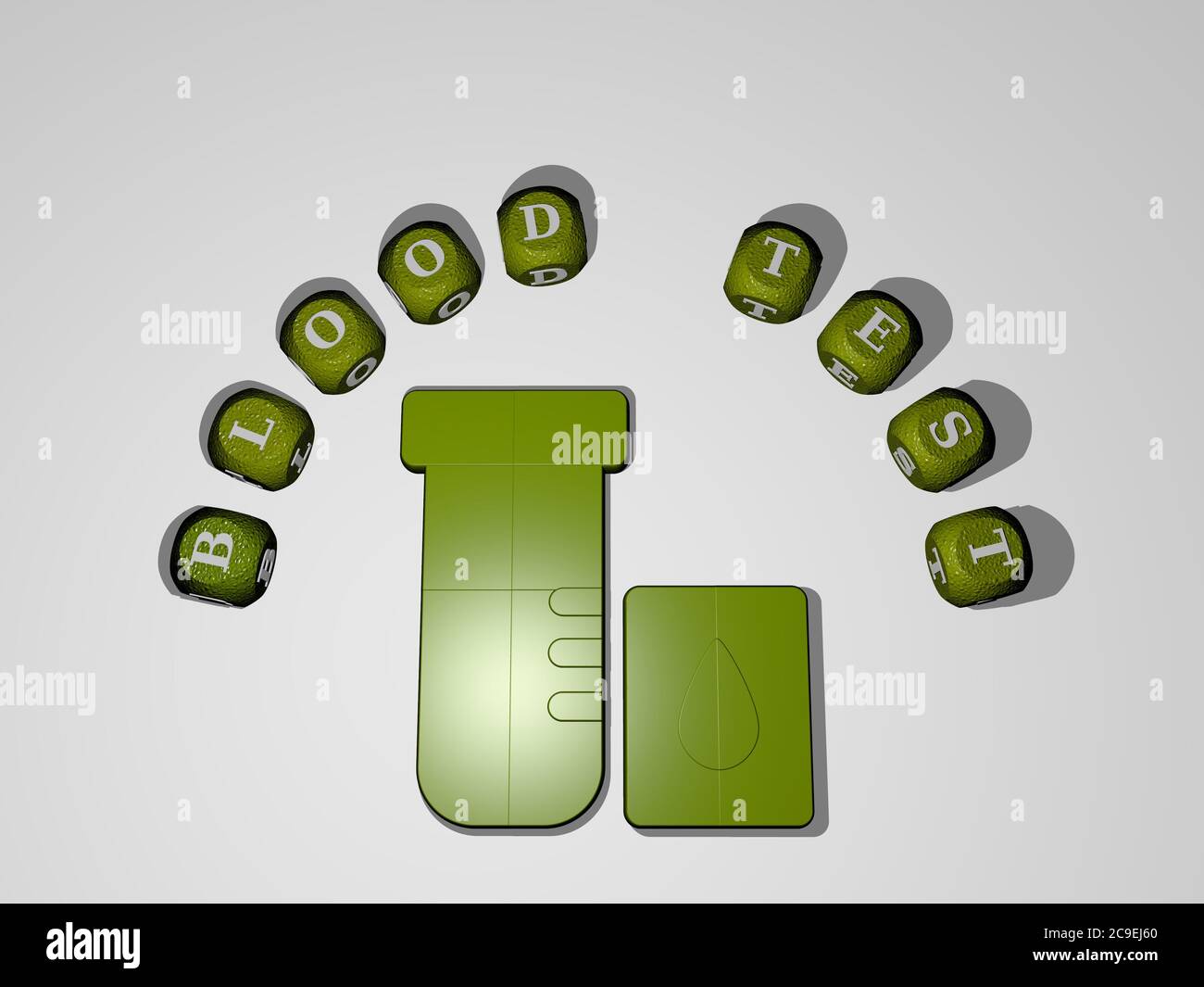 3D representation of blood test with icon on the wall and text arranged ...