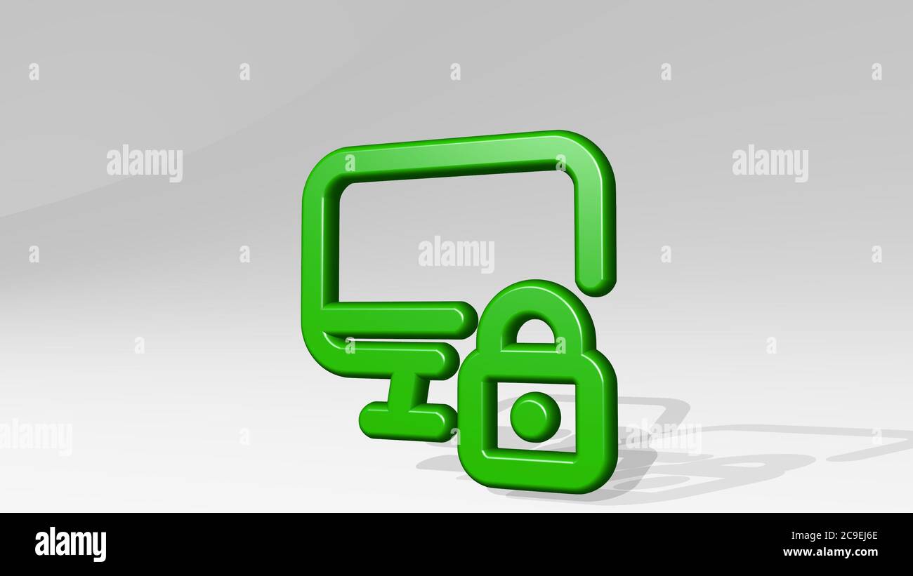monitor lock made by 3D illustration of a shiny metallic sculpture with ...