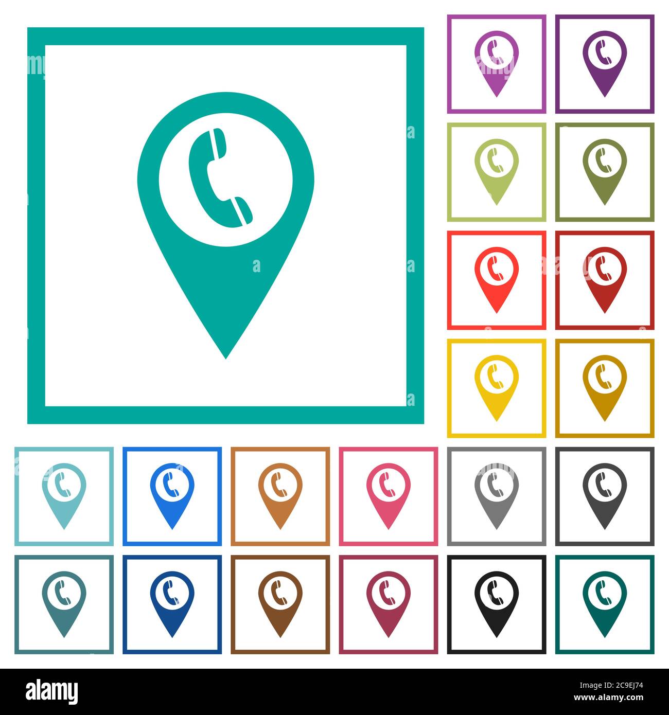 Call box GPS map location flat color icons with quadrant frames on ...