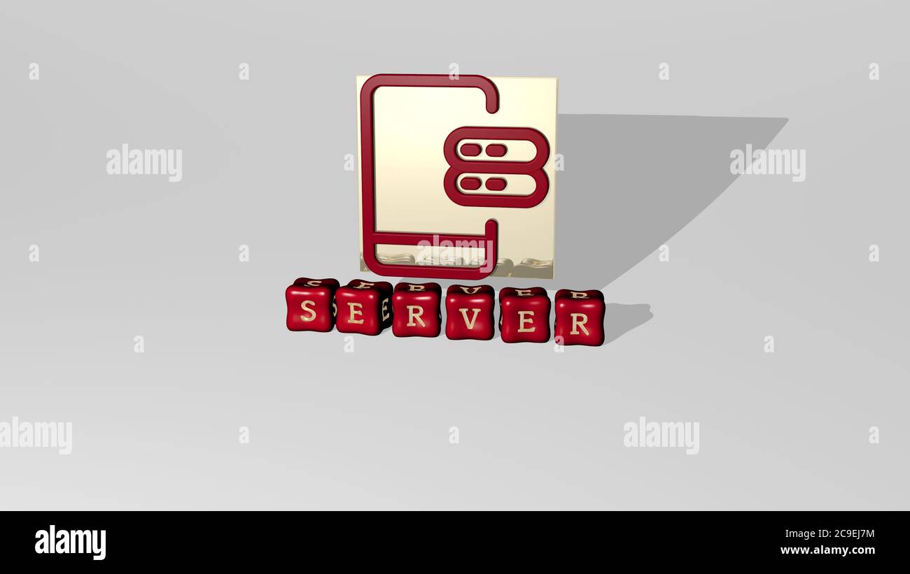 3D representation of SERVER with icon on the wall and text arranged by ...