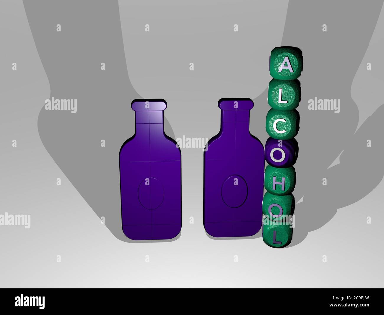 3D representation of ALCOHOL with icon on the wall and text arranged by ...