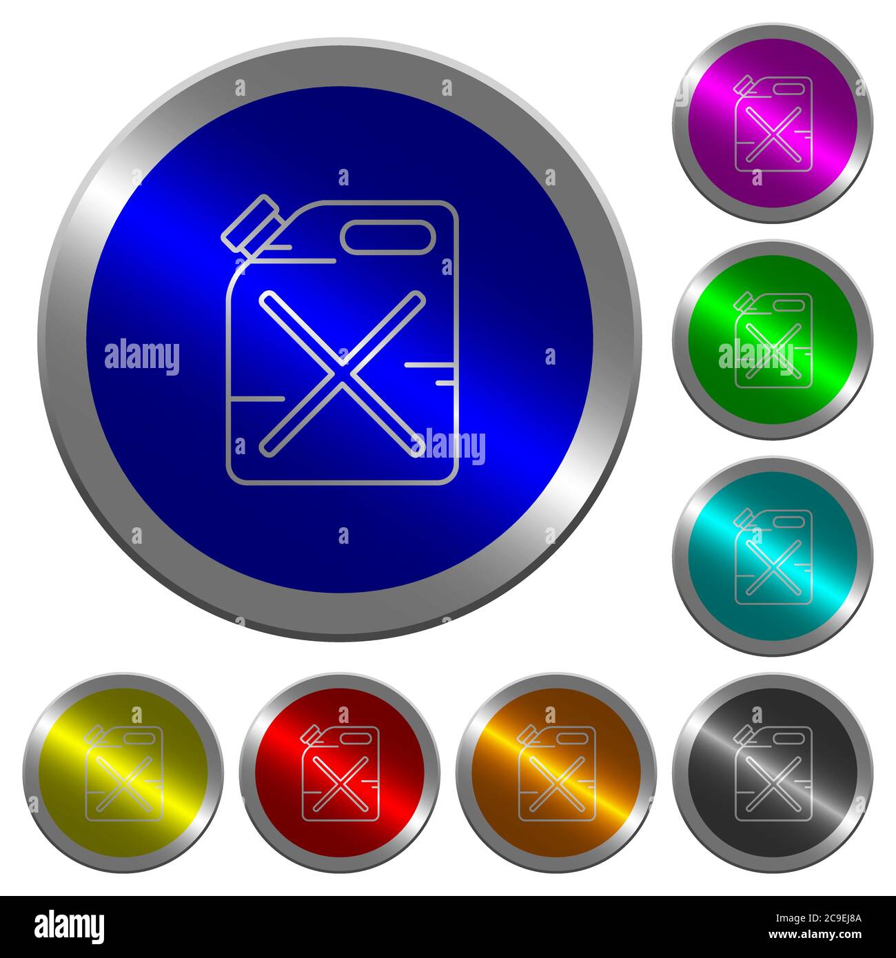 Gas can icons on round luminous coin-like color steel buttons Stock ...