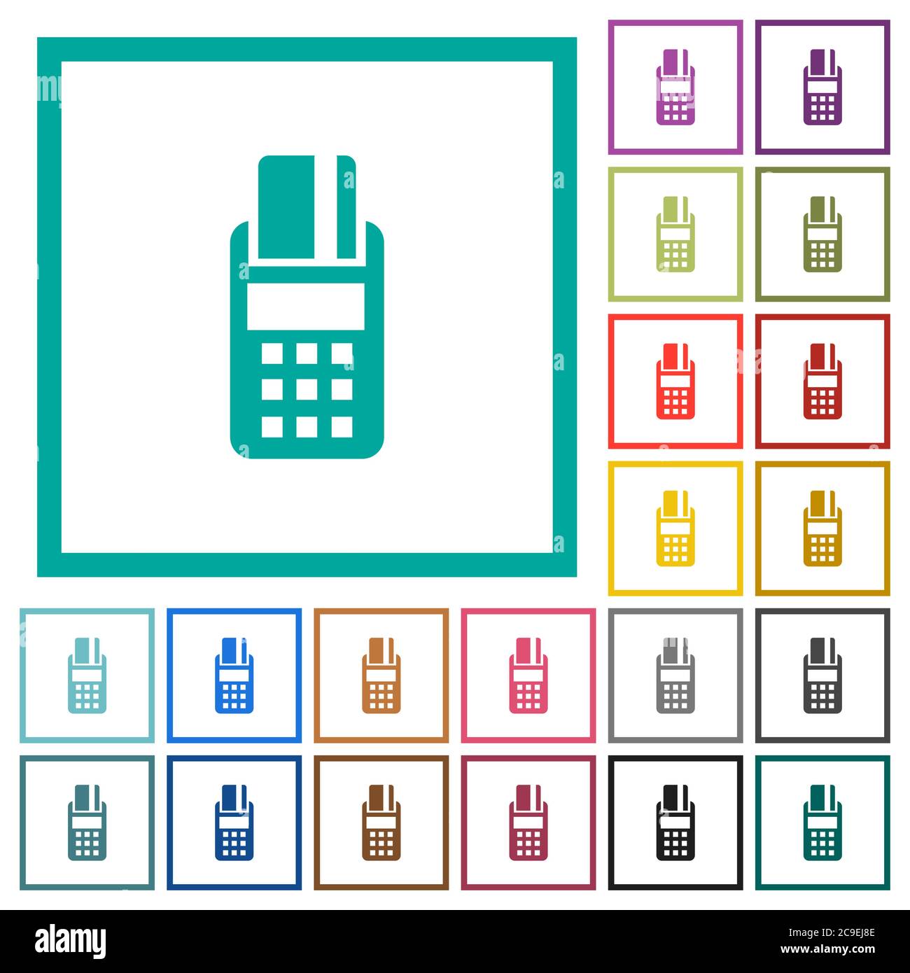 POS terminal flat color icons with quadrant frames on white background ...