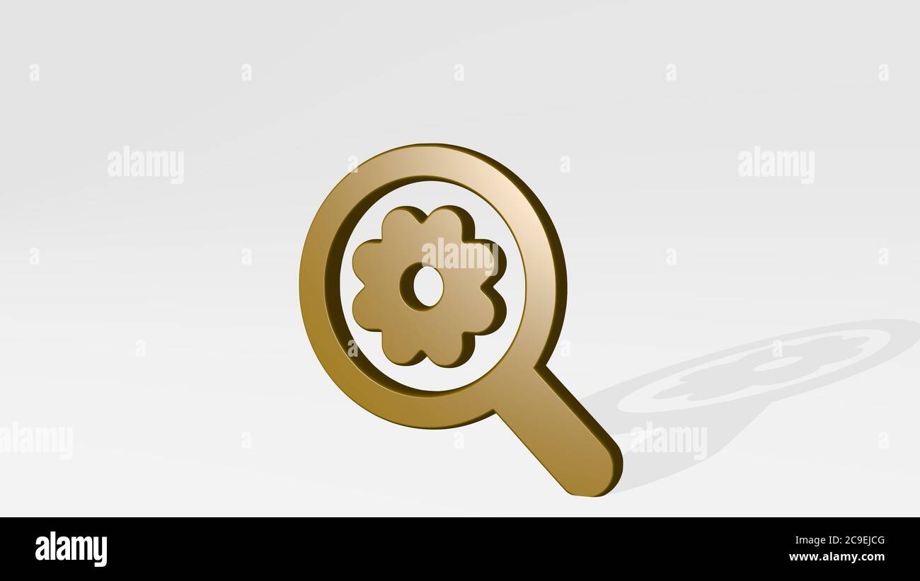 cog search stand with shadow. 3D illustration of metallic sculpture ...