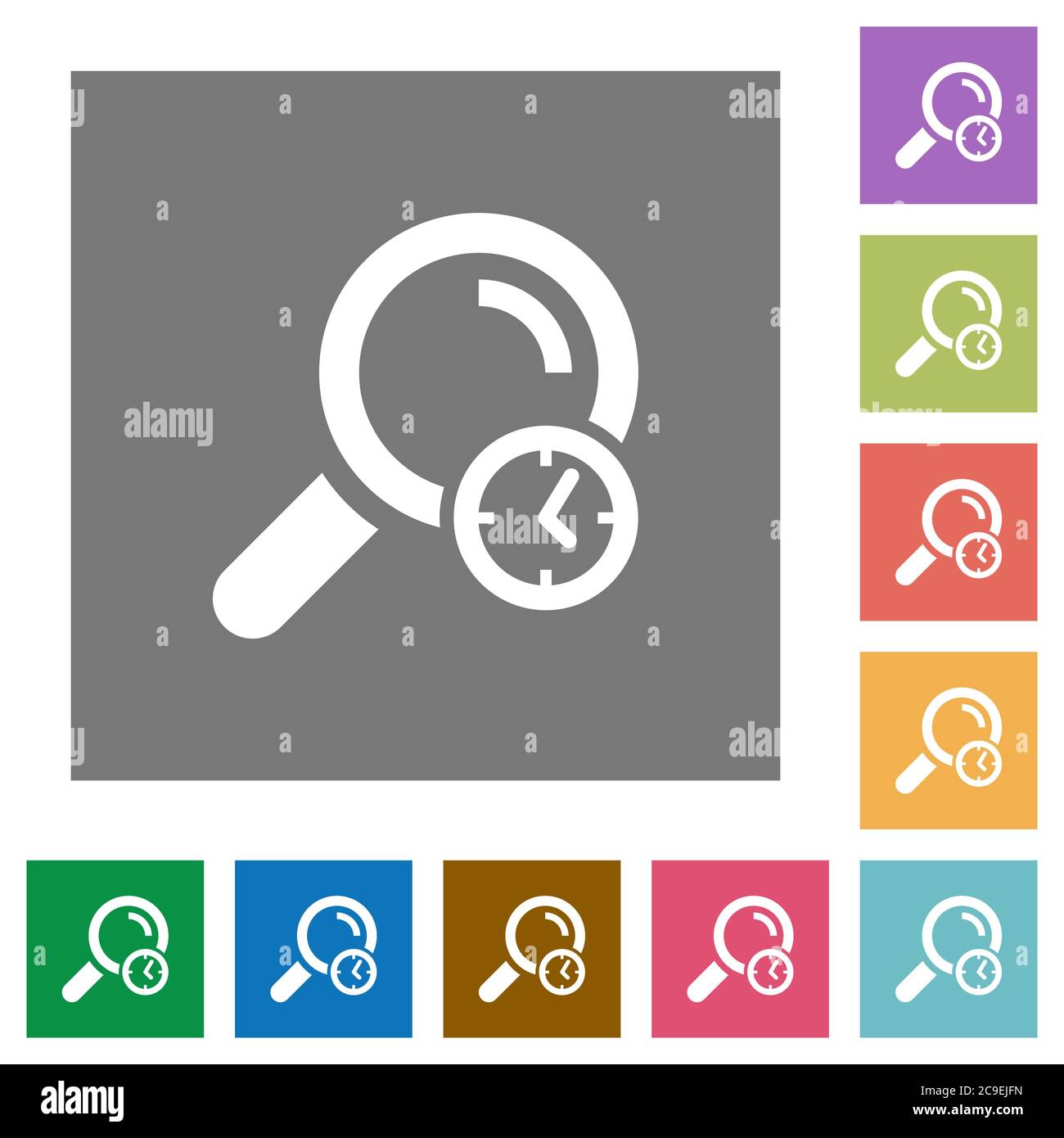 Query time flat icons on simple color square backgrounds Stock Vector ...