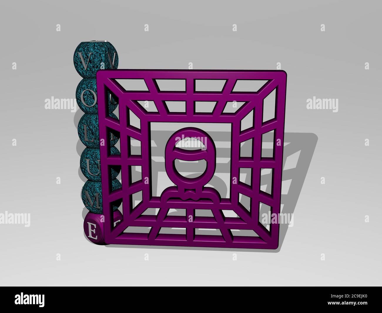 3D representation of volume with icon on the wall and text arranged by ...