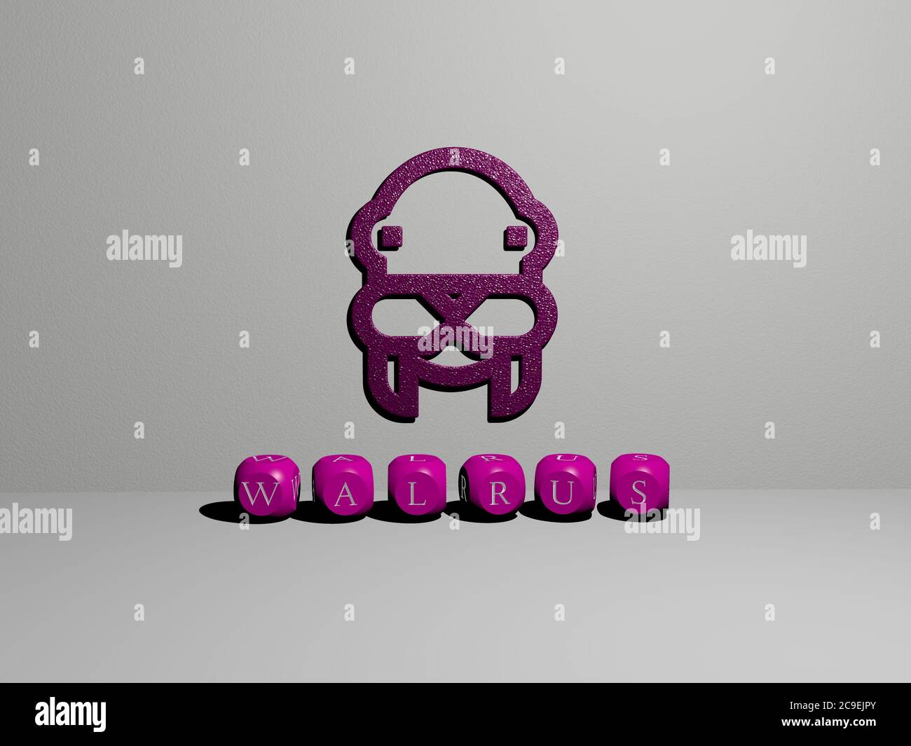 3D illustration of walrus graphics and text made by metallic dice ...
