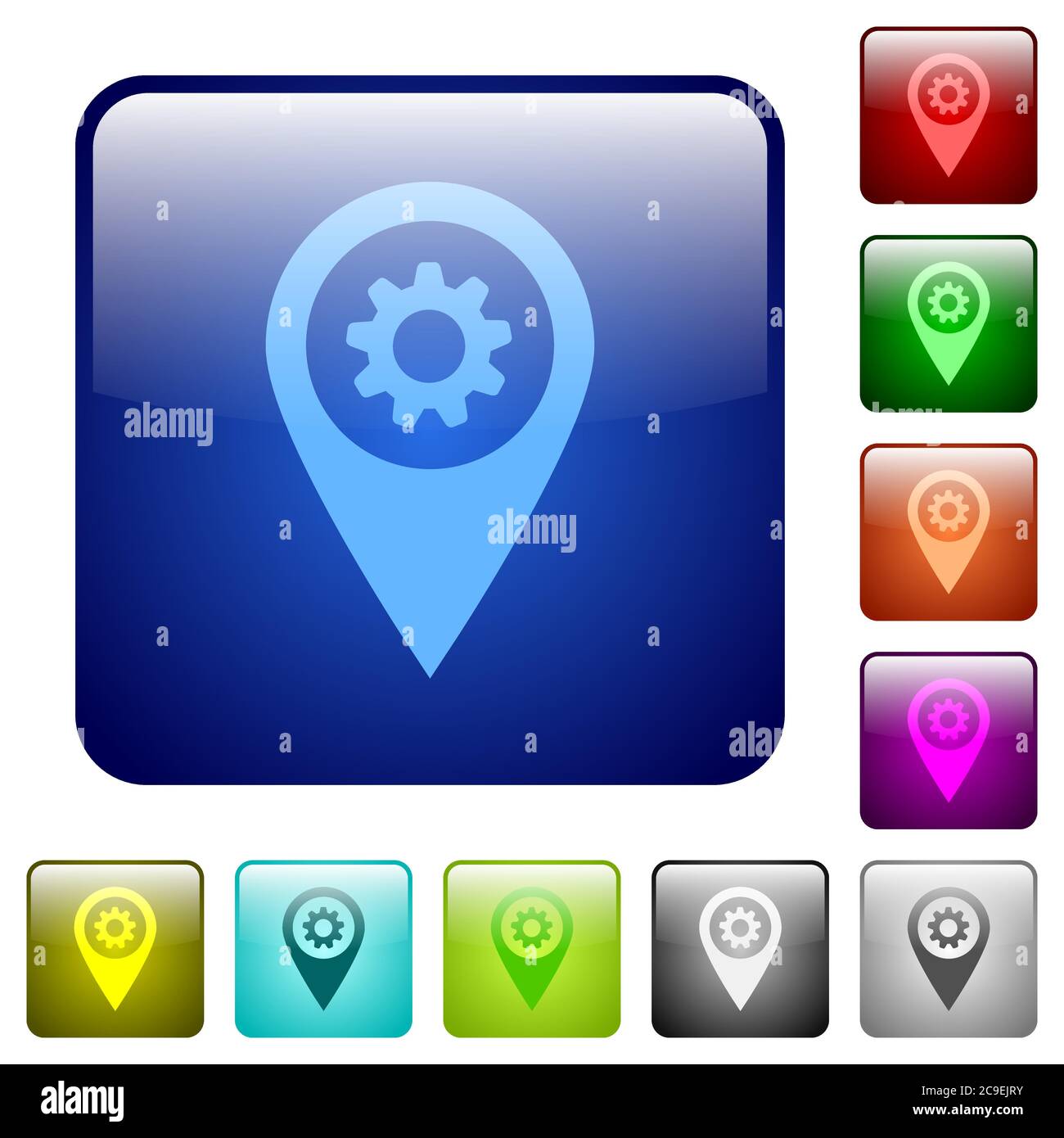 GPS map location settings icons in rounded square color glossy button ...