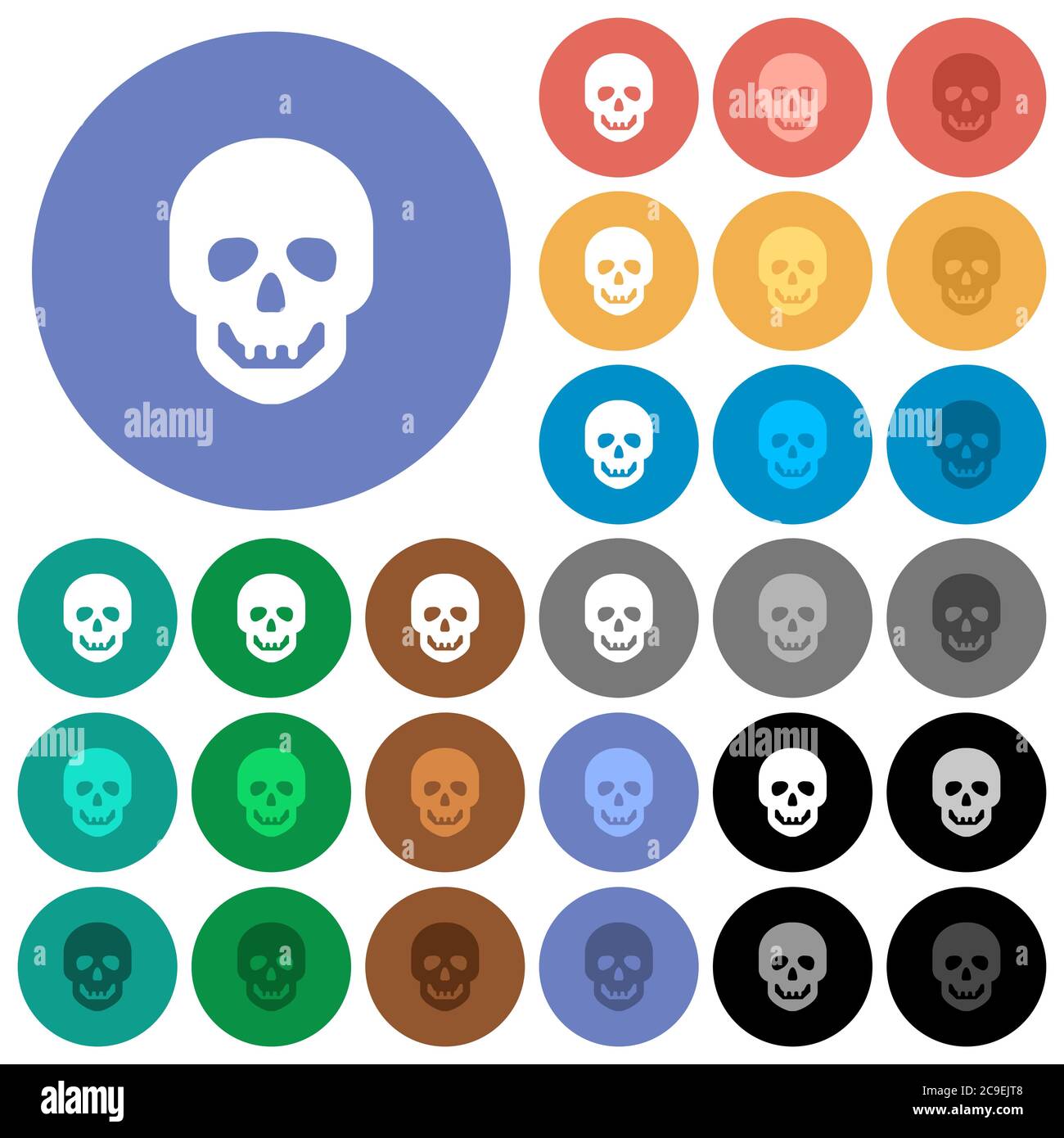 Human skull multi colored flat icons on round backgrounds. Included ...