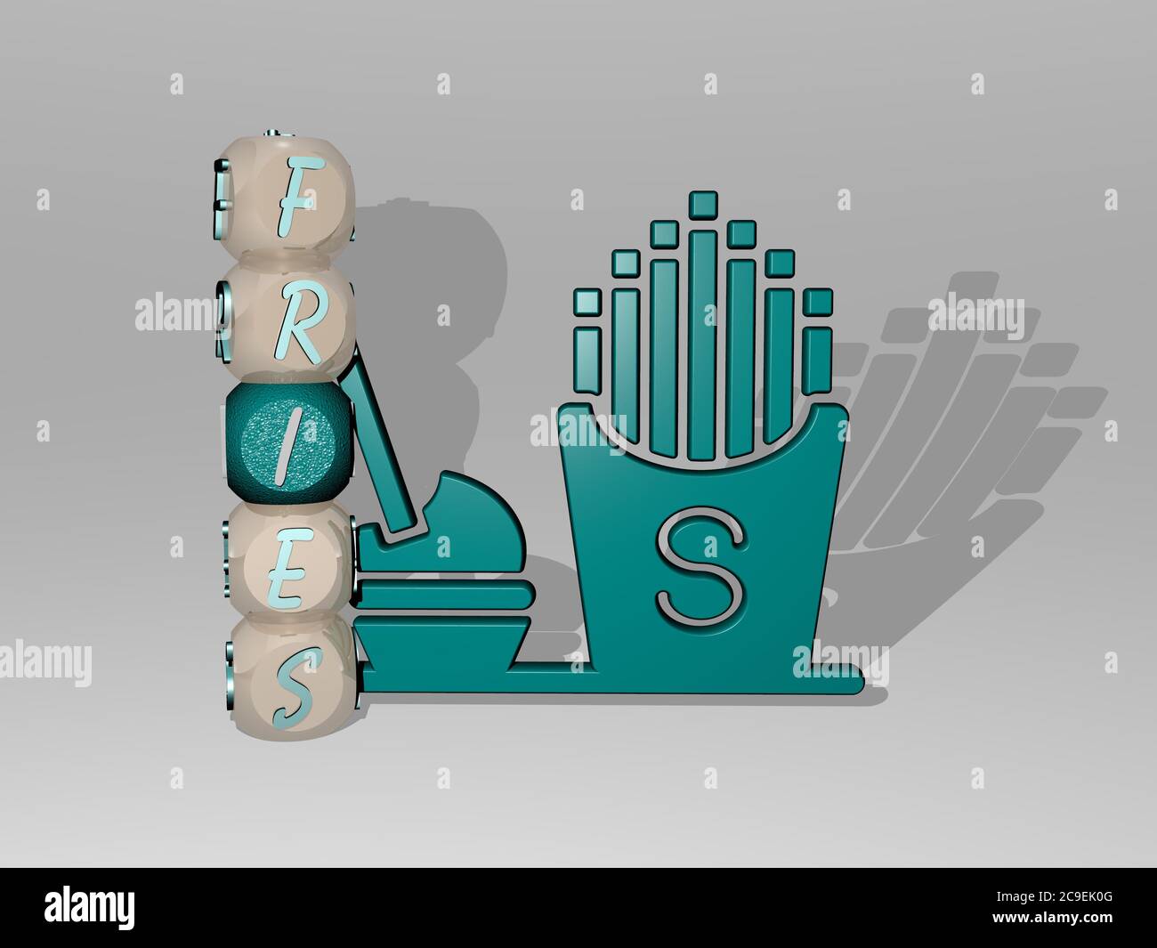 3D representation of FRIES with icon on the wall and text arranged by ...