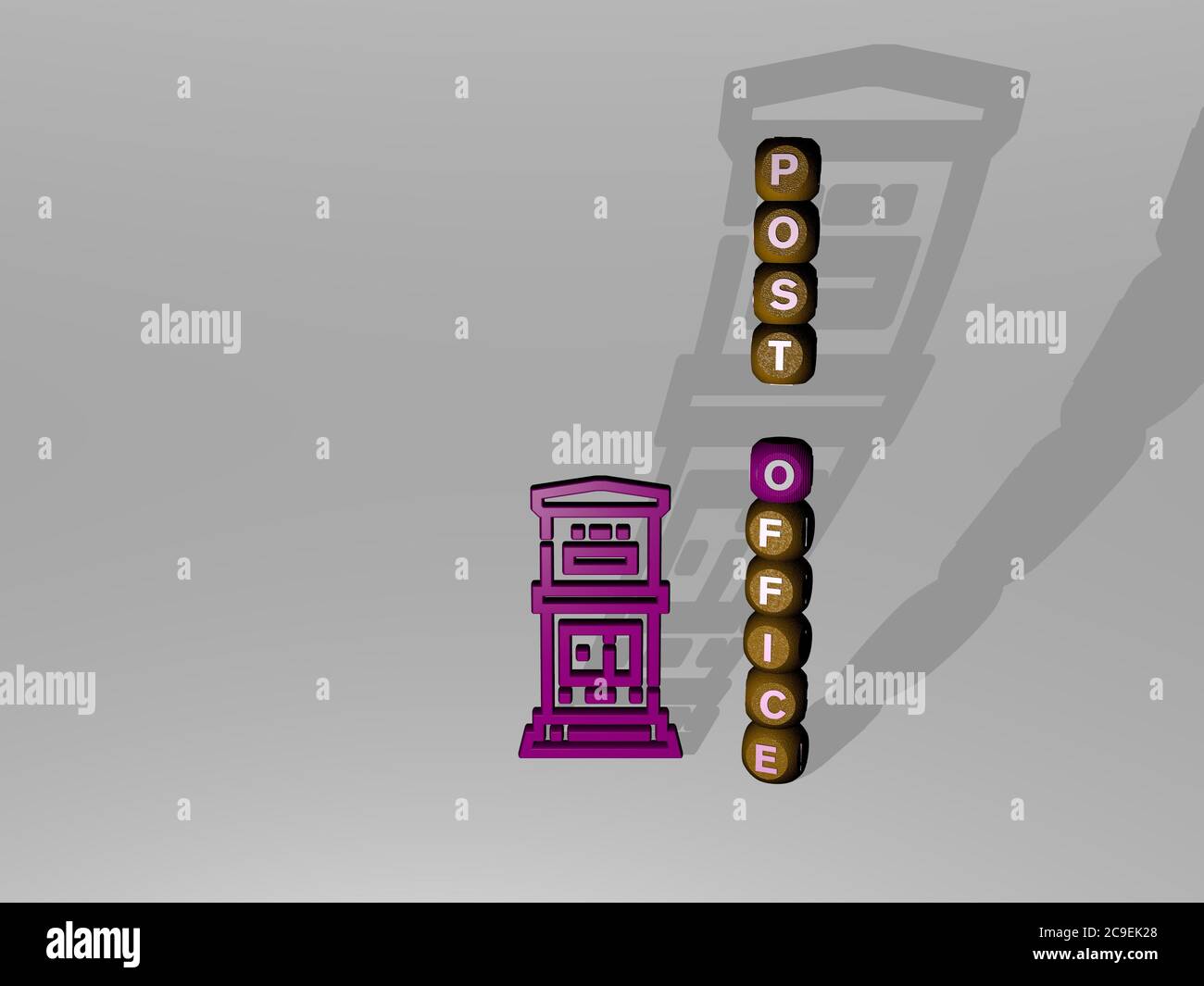 3D representation of POST OFFICE with icon on the wall and text ...