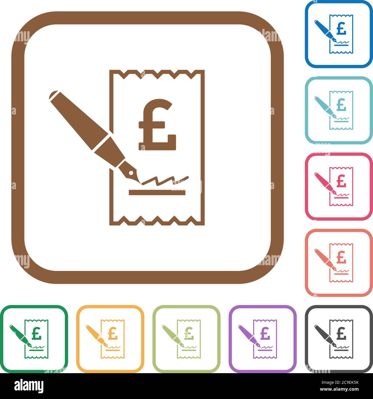 Signing Pound cheque simple icons in color rounded square frames on ...