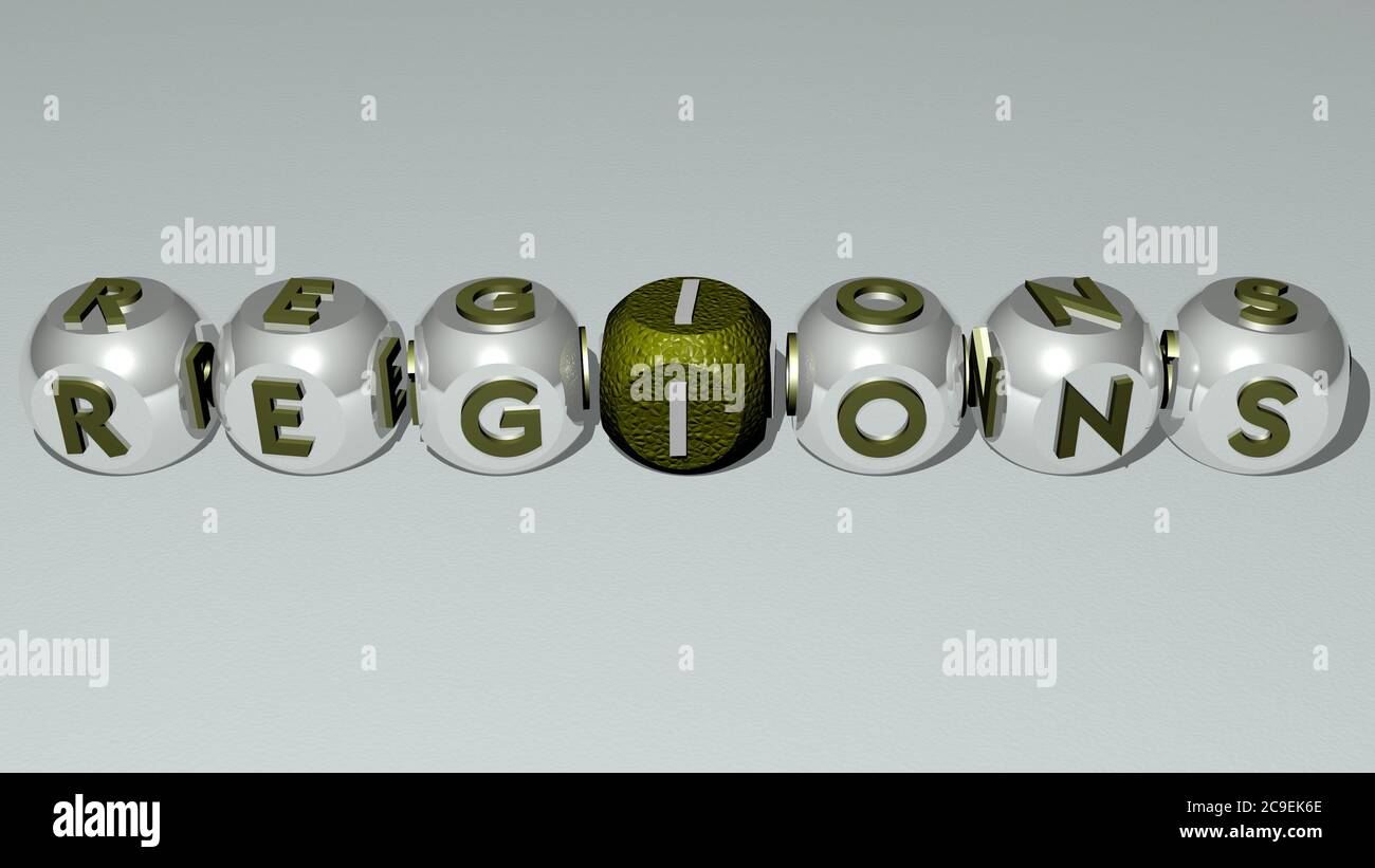 combination of regions built by cubic letters from the top perspective ...