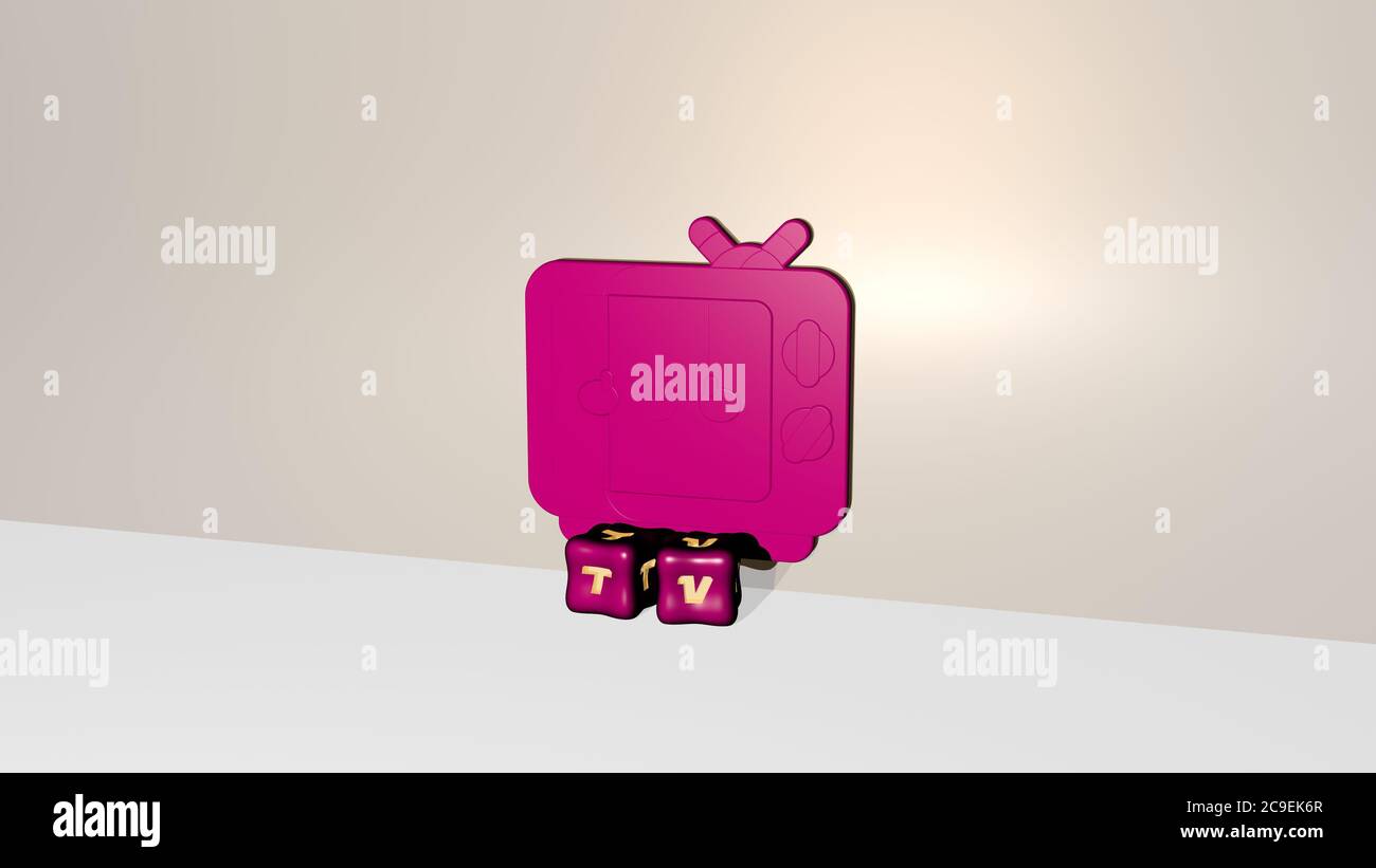 3D graphical image of TV vertically along with text built by metallic ...