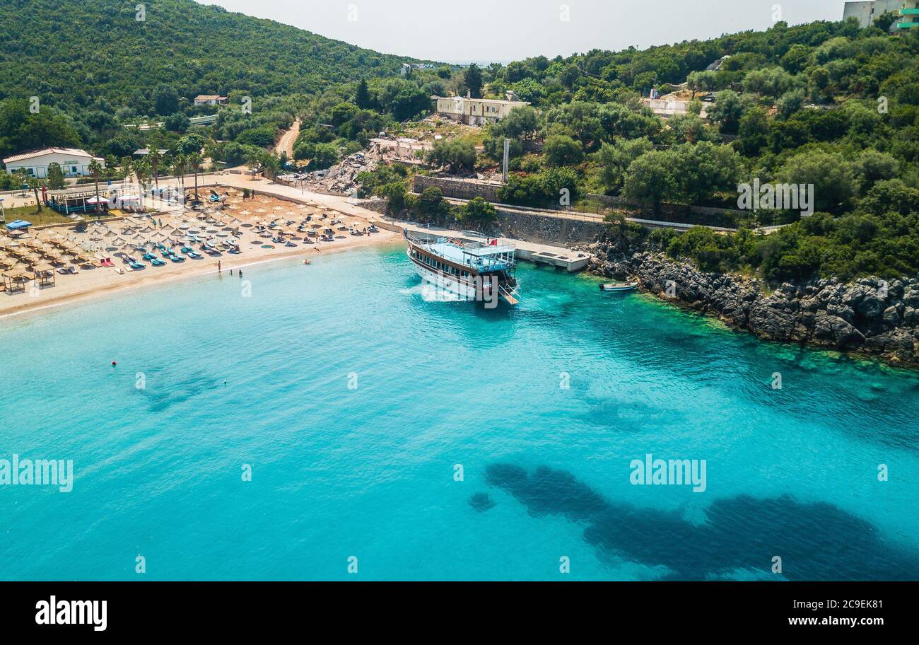 Flying a drone over Jali Beach, one of the most beautiful beaches of ...