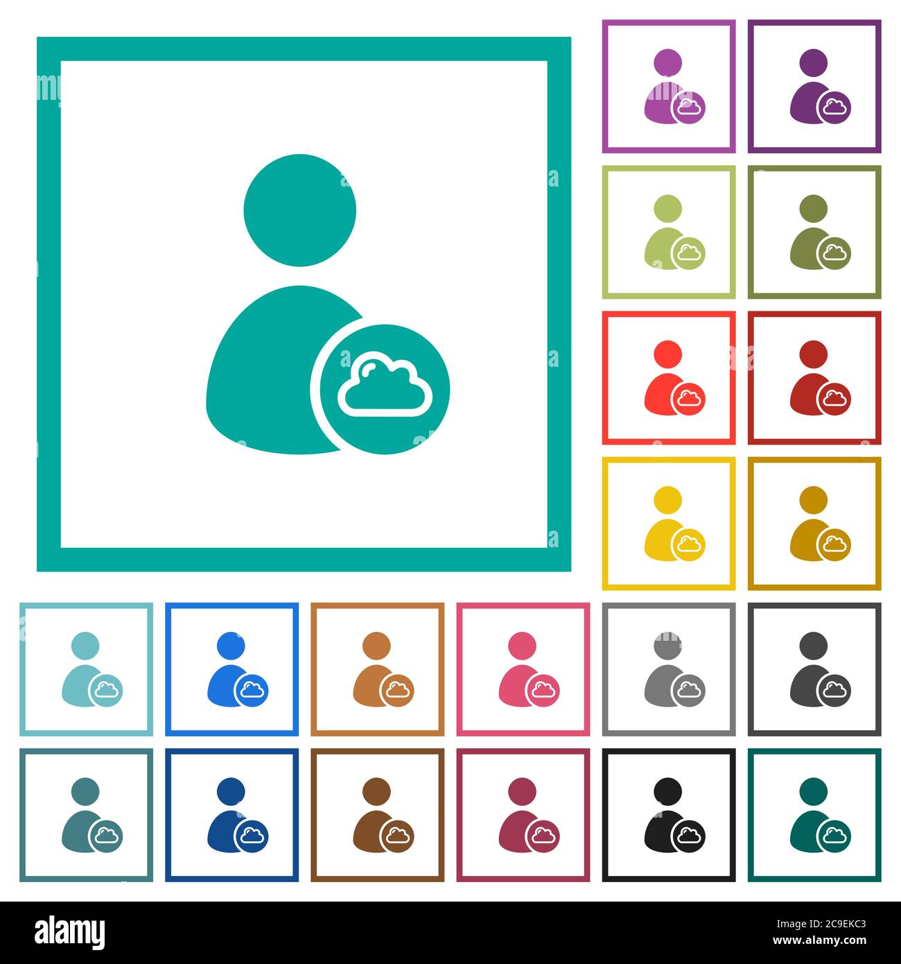 Cloud user account management flat color icons with quadrant frames on ...