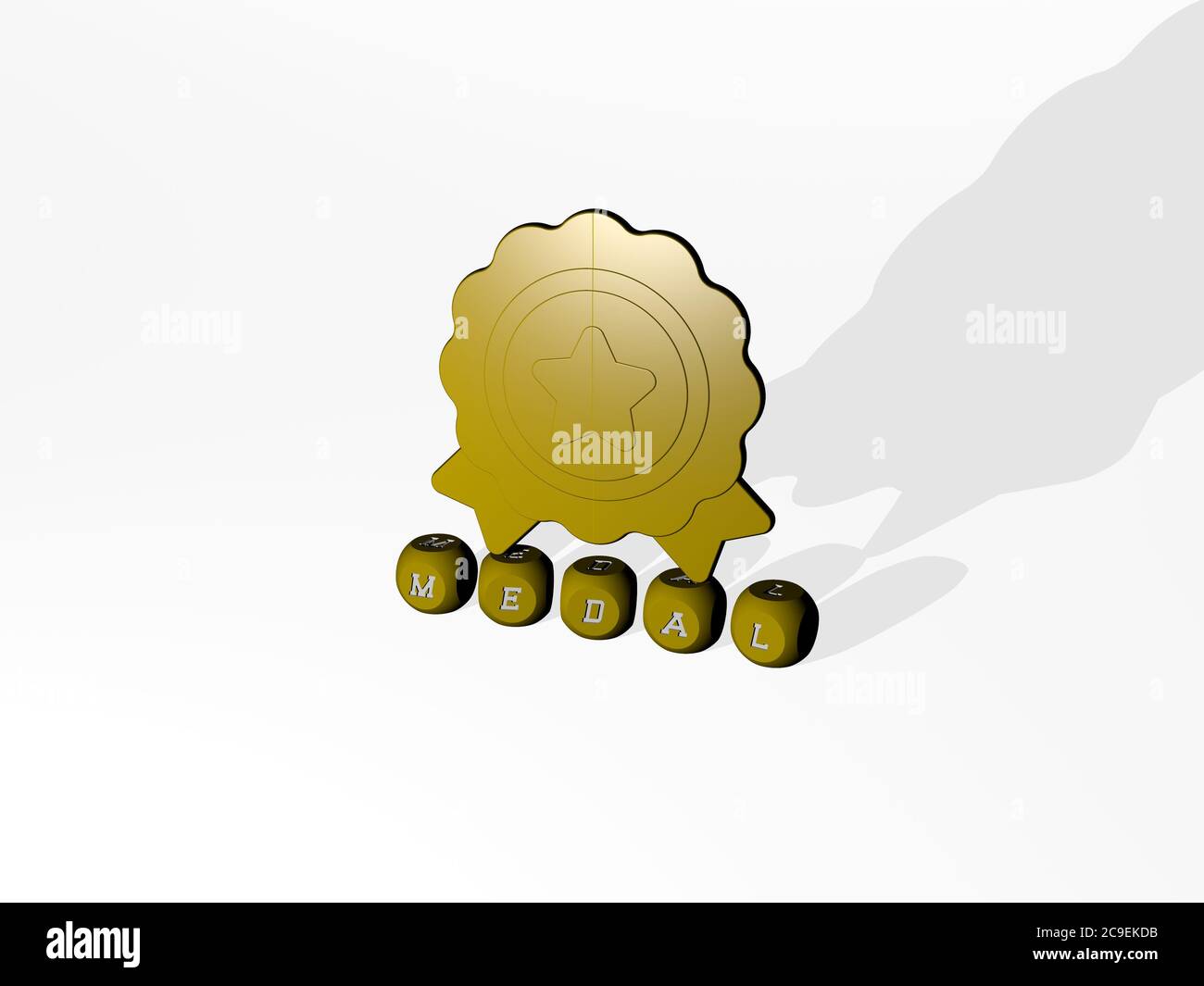 3D illustration of MEDAL graphics and text made by metallic dice ...