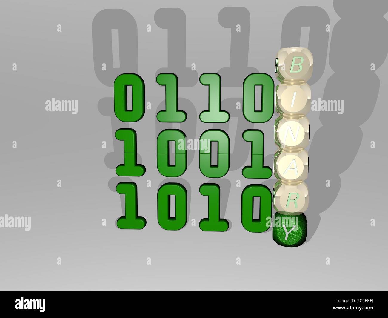 3D representation of binary with icon on the wall and text arranged by ...