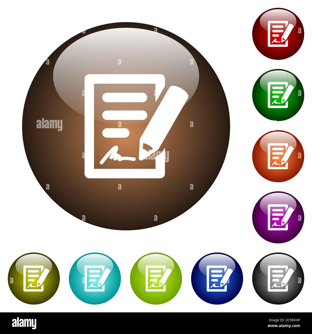 Signing contract white icons on round color glass buttons Stock Vector ...