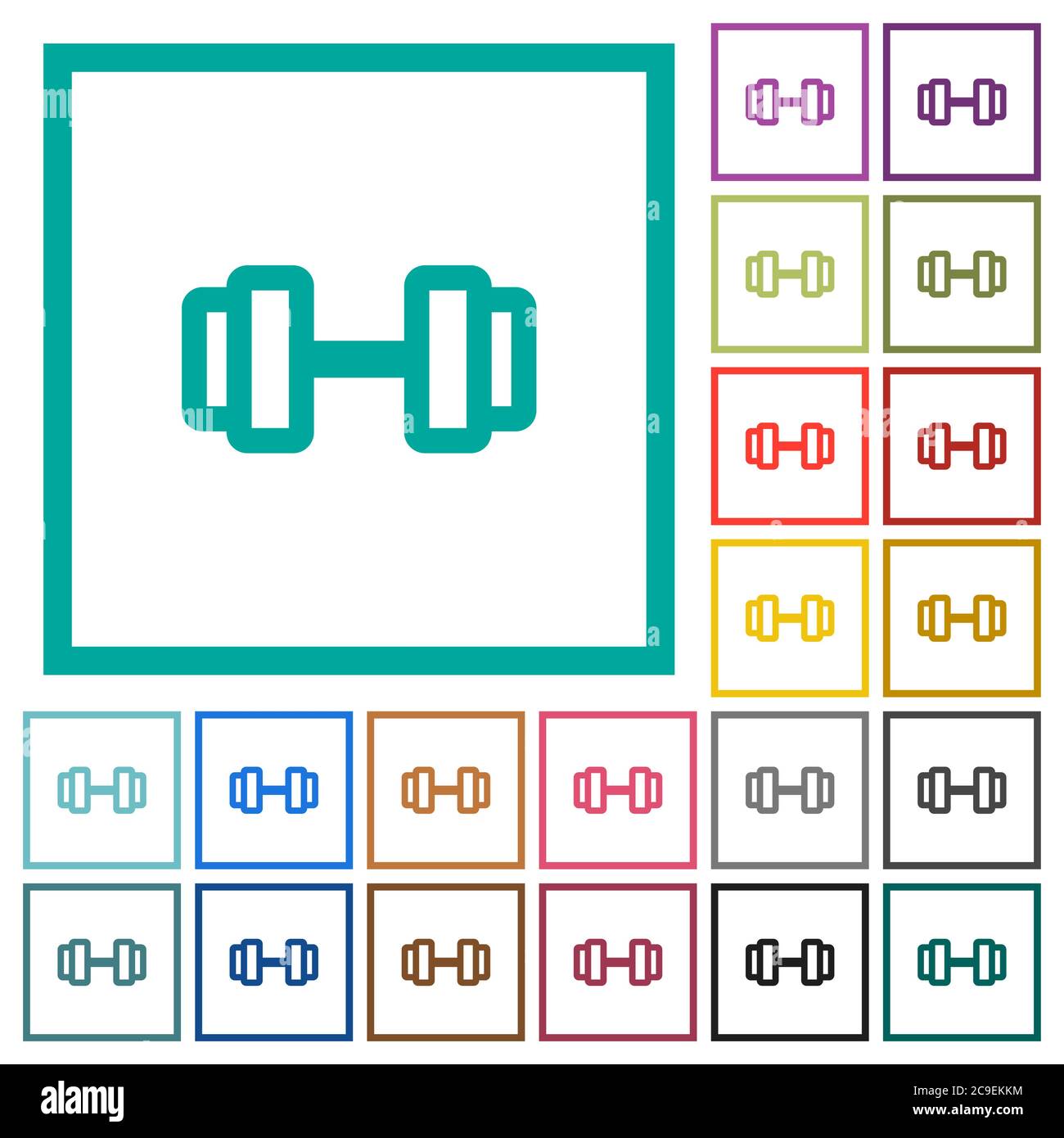 Barbell flat color icons with quadrant frames on white background Stock ...