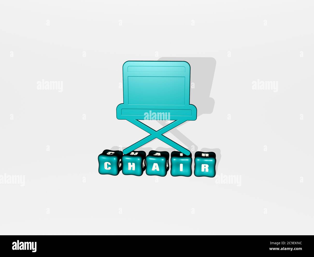 3D representation of chair with icon on the wall and text arranged by ...