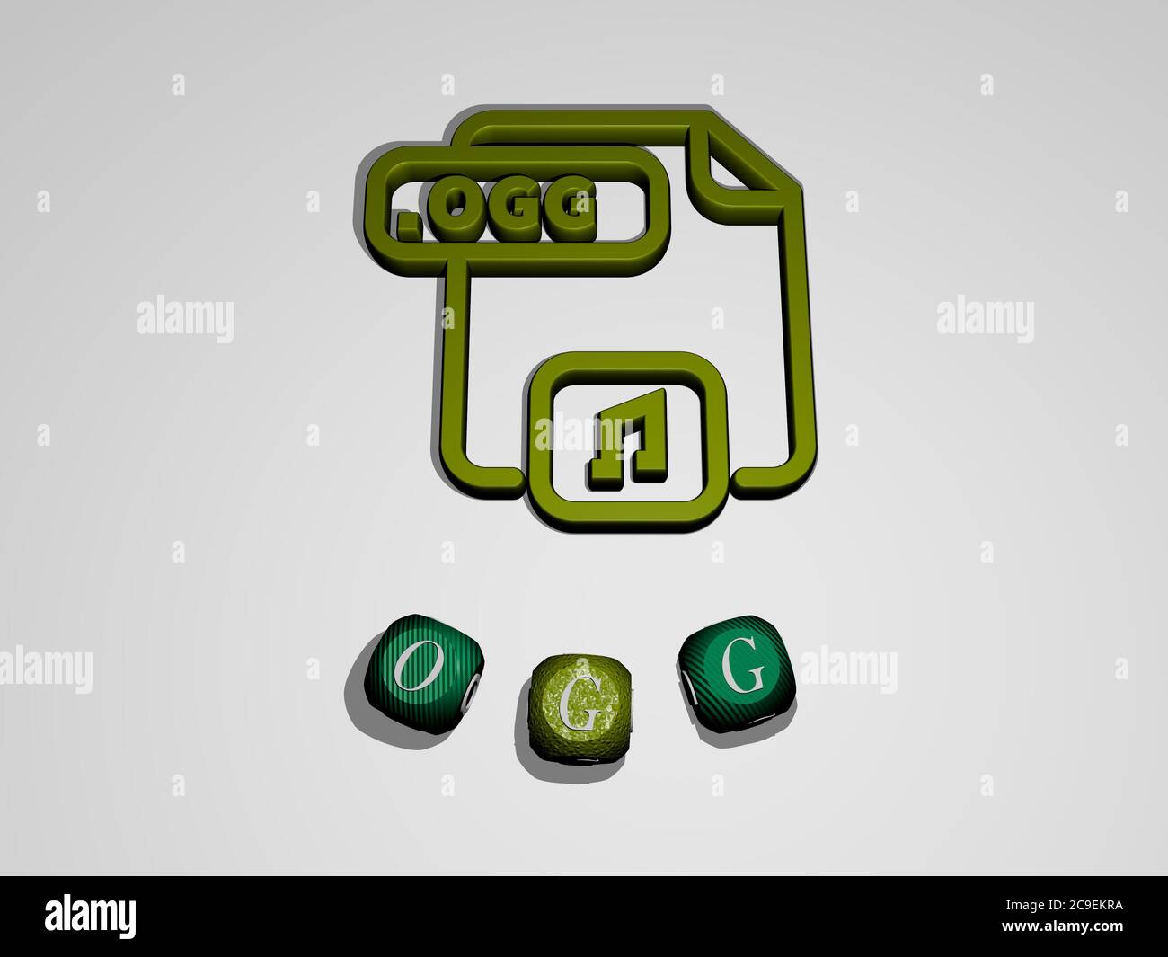 3D representation of OGG with icon on the wall and text arranged by ...