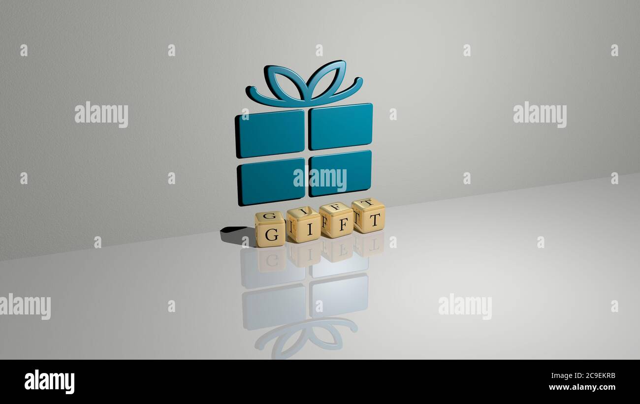 3D representation of GIFT with icon on the wall and text arranged by ...