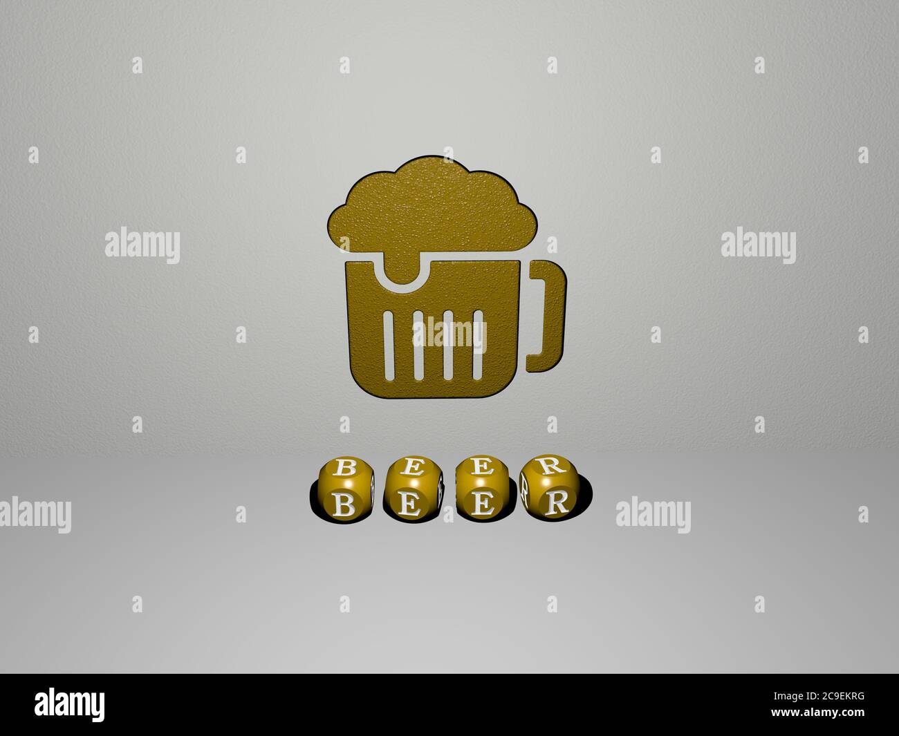 3D graphical image of beer vertically along with text built by metallic ...