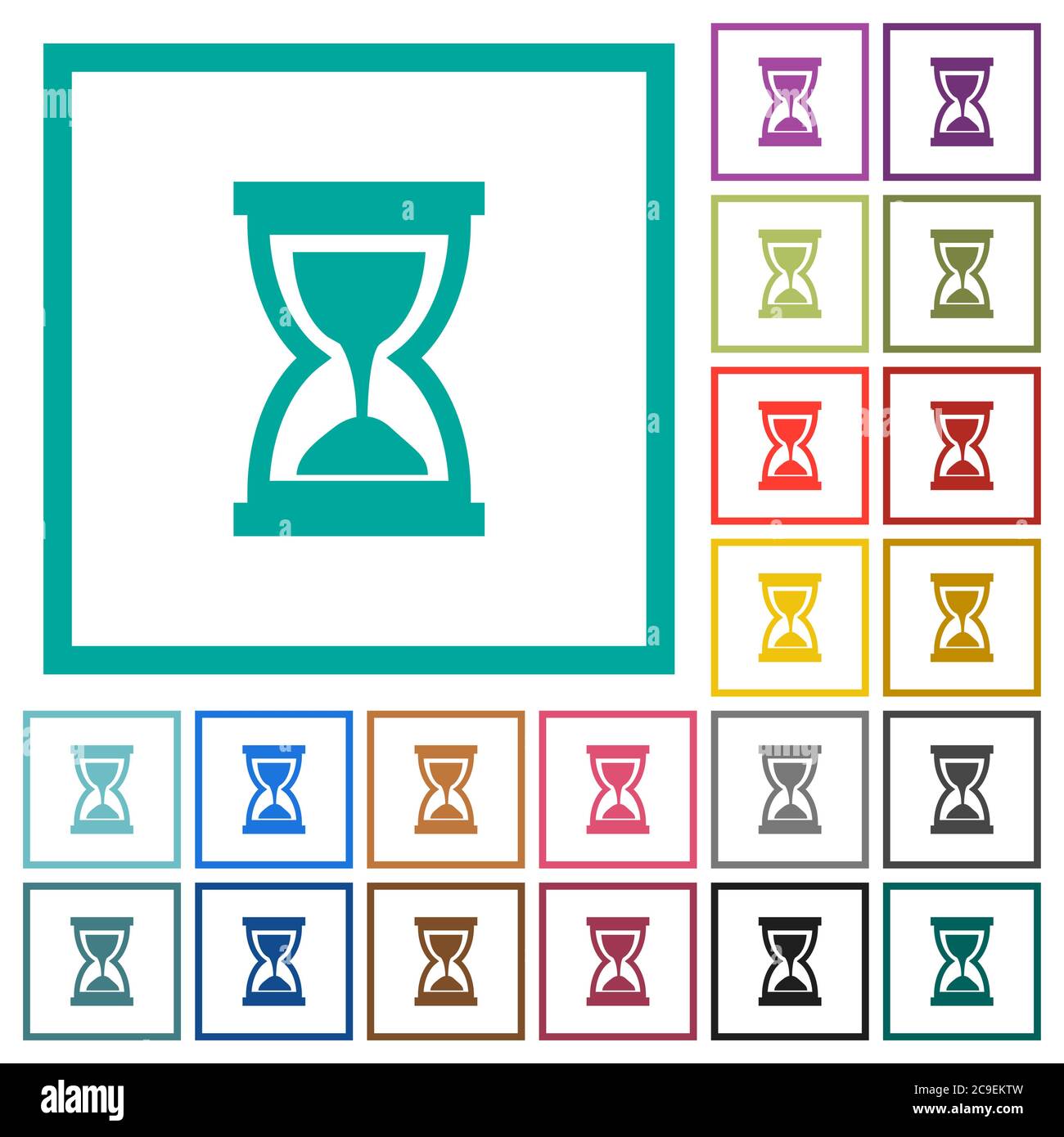 Hourglass flat color icons with quadrant frames on white background ...