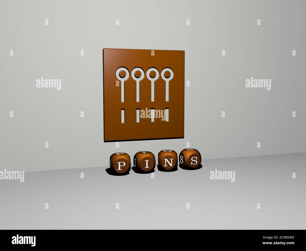3D representation of pins with icon on the wall and text arranged by ...