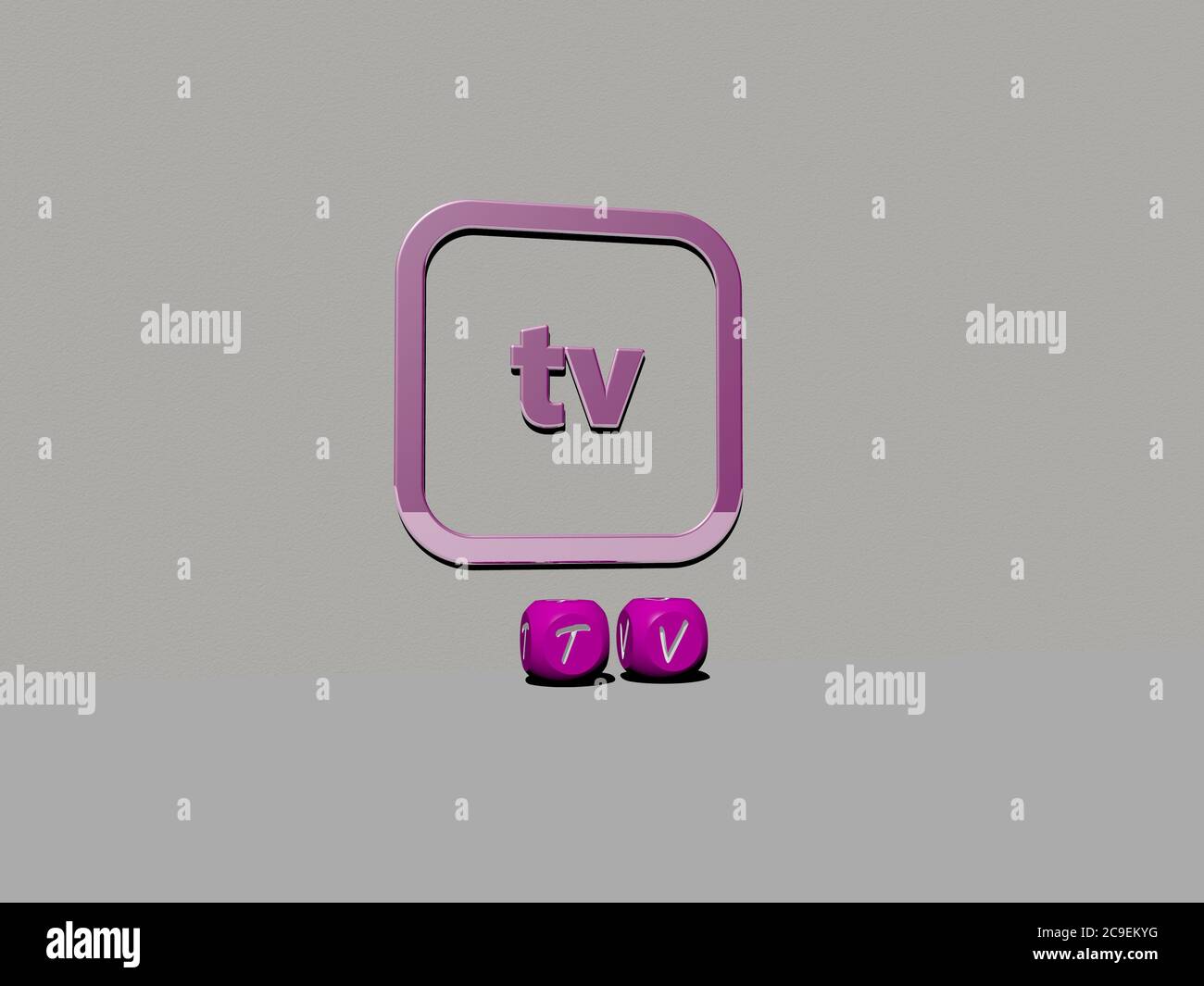 3D graphical image of tv vertically along with text built by metallic ...